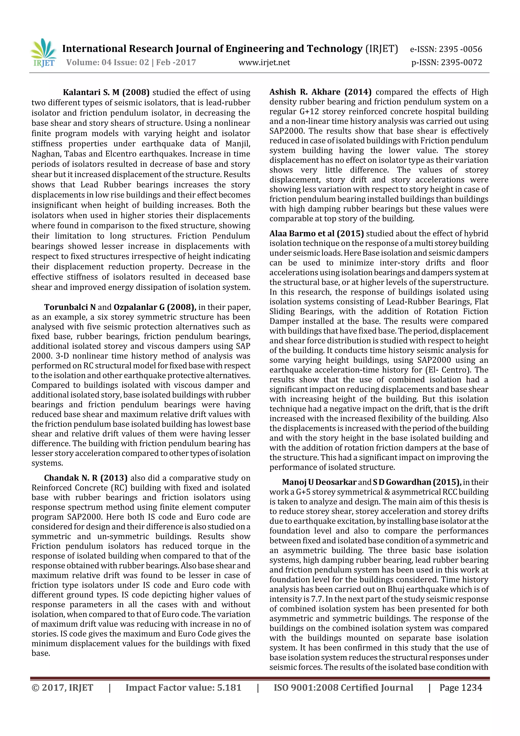 Seismic Base Isolators under Individual and Combined Use in Multi ...