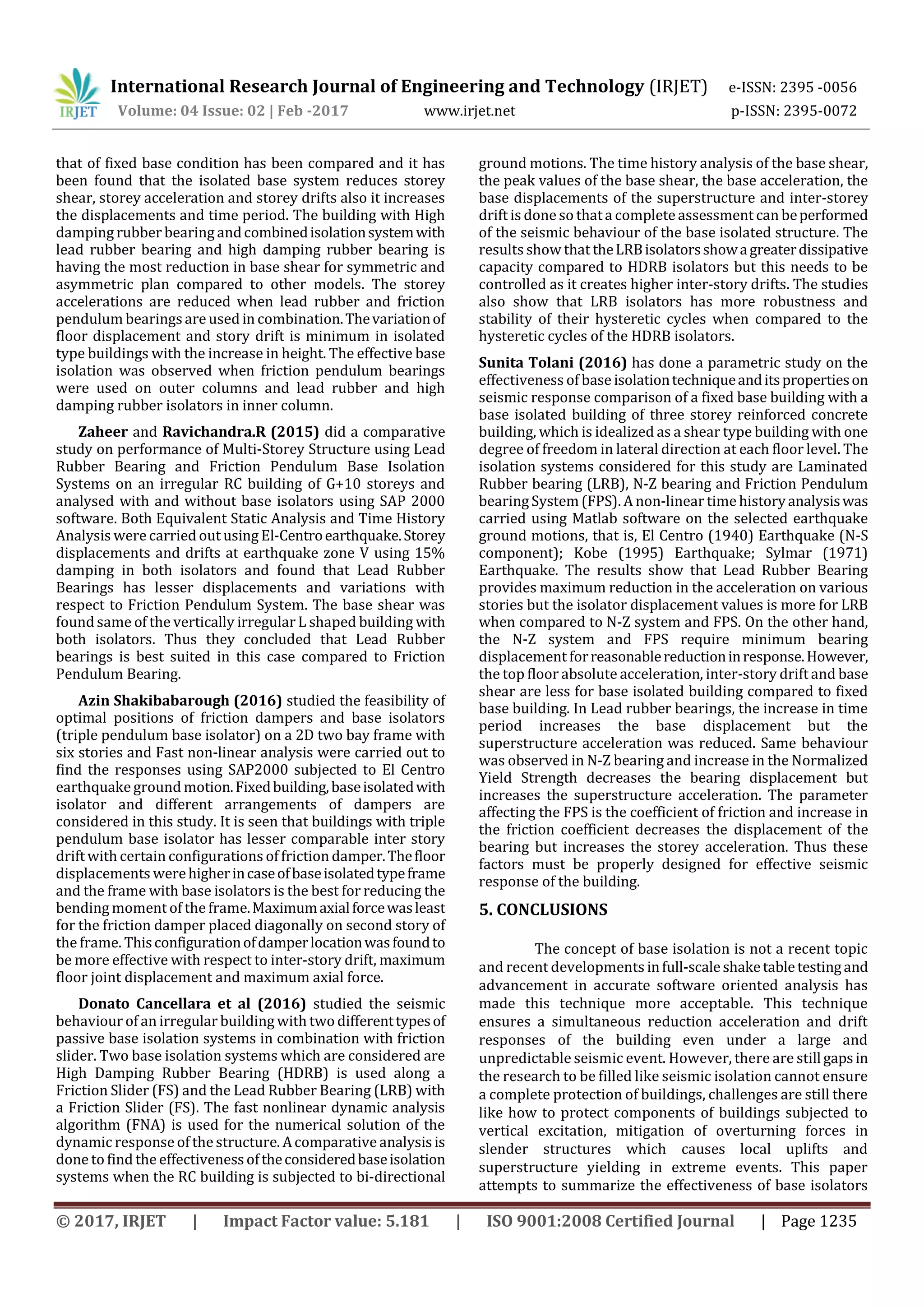 Seismic Base Isolators under Individual and Combined Use in Multi ...
