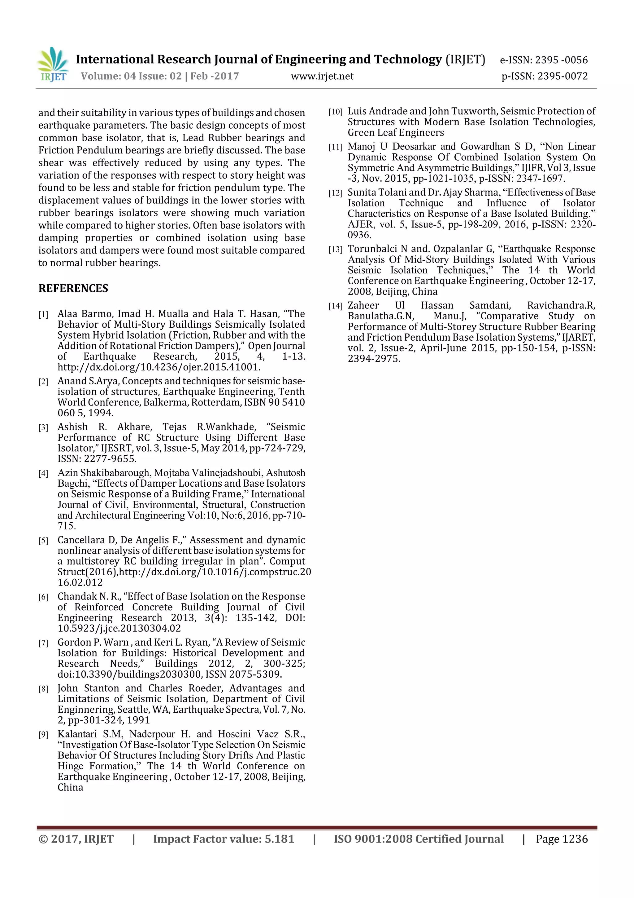 Seismic Base Isolators under Individual and Combined Use in Multi ...