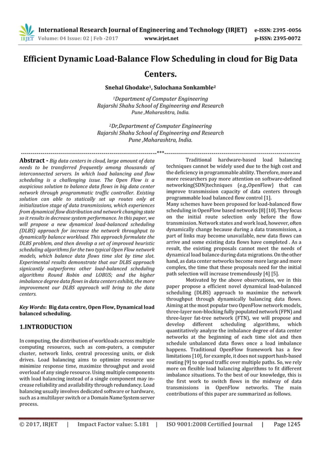 Efficient Dynamic Load-Balance Flow Scheduling in cloud for Big Data Centers. | PDF
