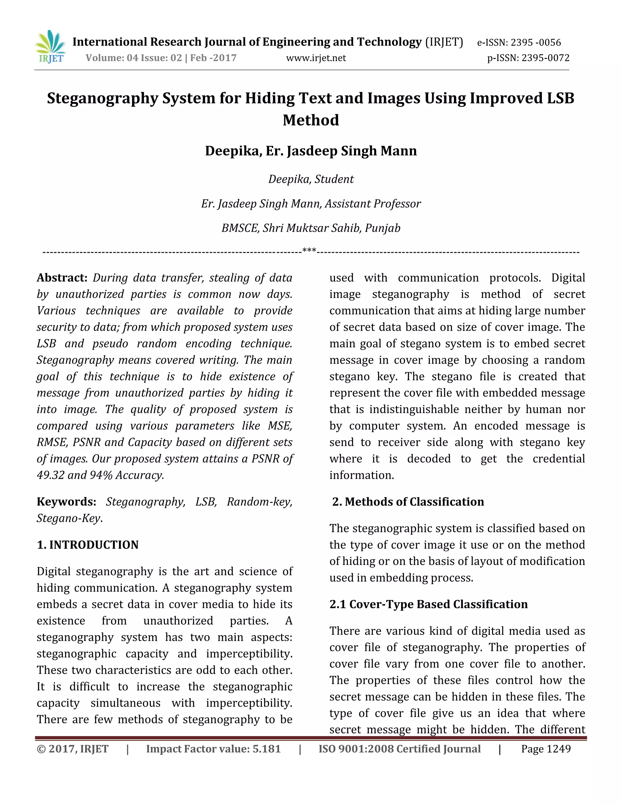 Steganography System For Hiding Text And Images Using Improved Lsb Method Pdf 0797