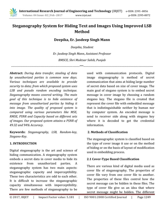 Steganography System for Hiding Text and Images Using Improved LSB Method | PDF