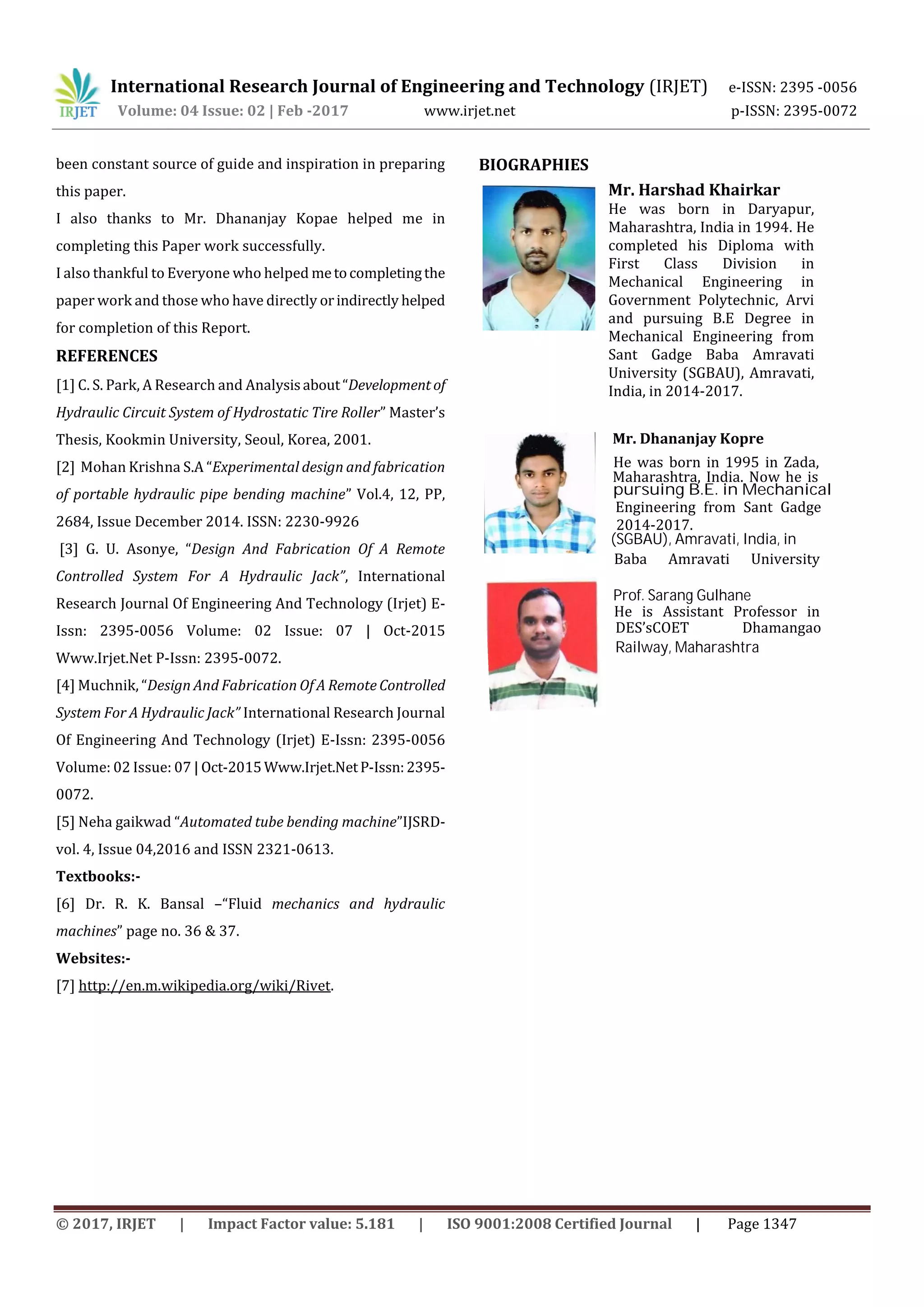 Fabrication of automatic hydraulic bending and bend removing machine | PDF