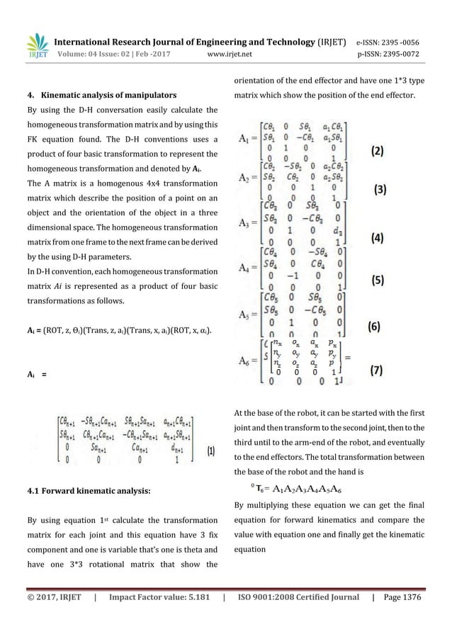 Forward and Inverse Kinematic Analysis of Robotic Manipulators | PDF