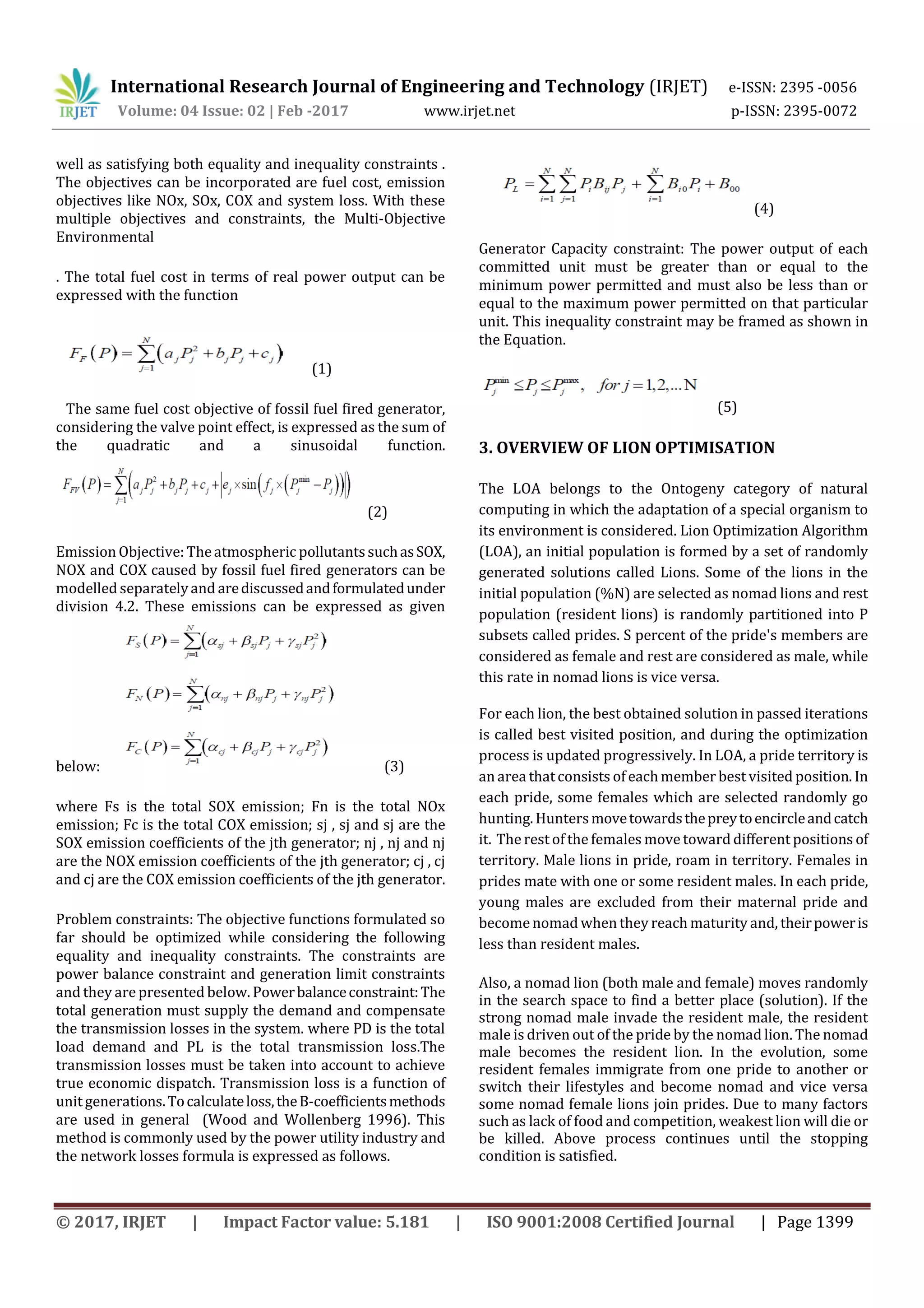 A Novel Approach For Solving Optimal Economic Load Dispatch Problem In Power System With 