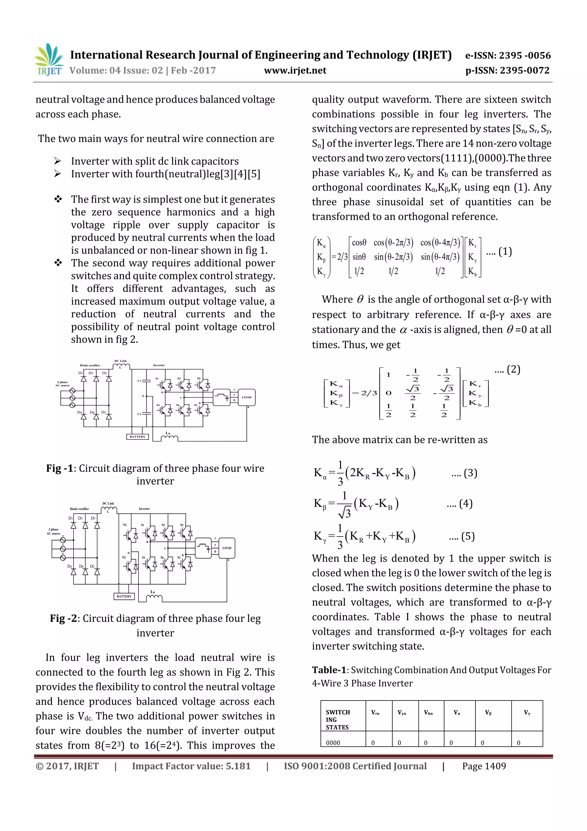 A novel four wire inverter system using SVPWM technique for ups applications | PDF