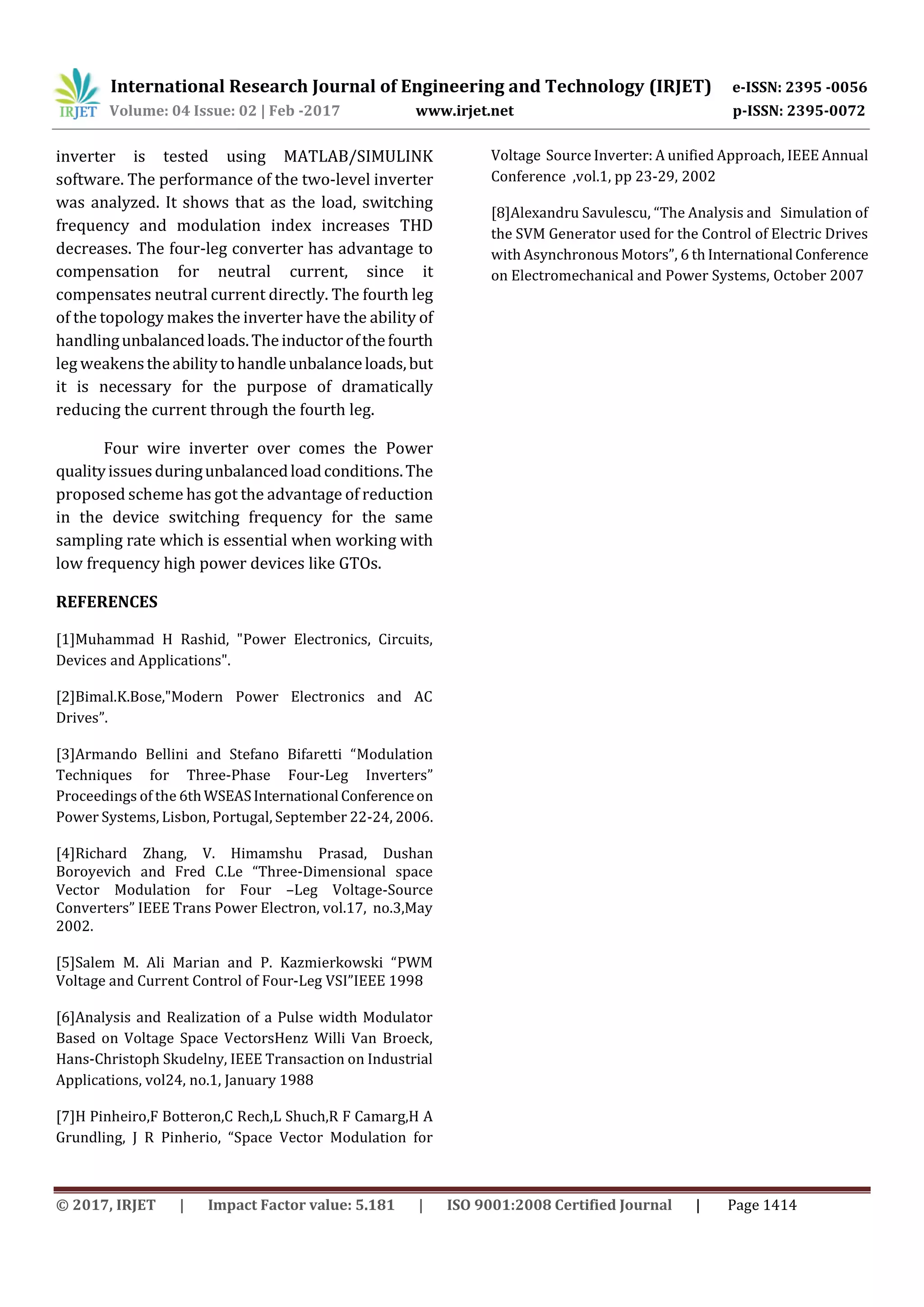 A novel four wire inverter system using SVPWM technique for ups applications | PDF