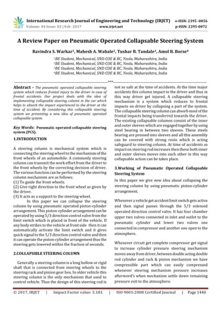 A Review Paper on Pneumatic Operated Collapsable Steering System | PDF