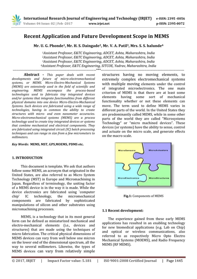 Recent Application and Future Development Scope in MEMS | PDF