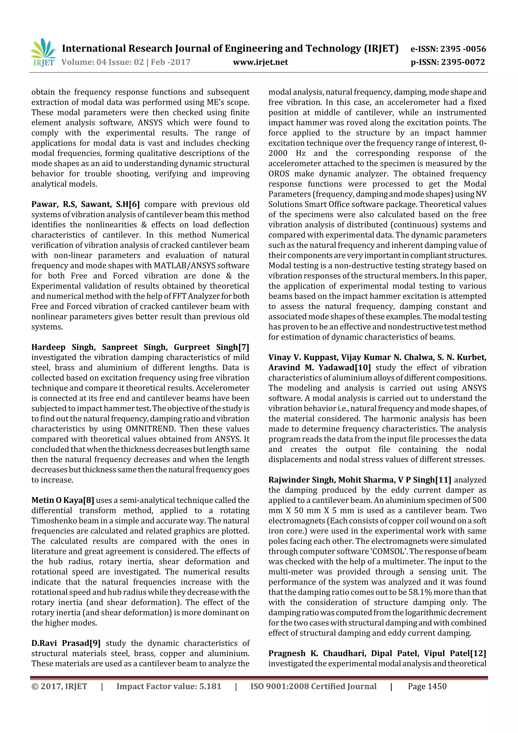 Free vibration analysis on cantilever beam-A review | PDF