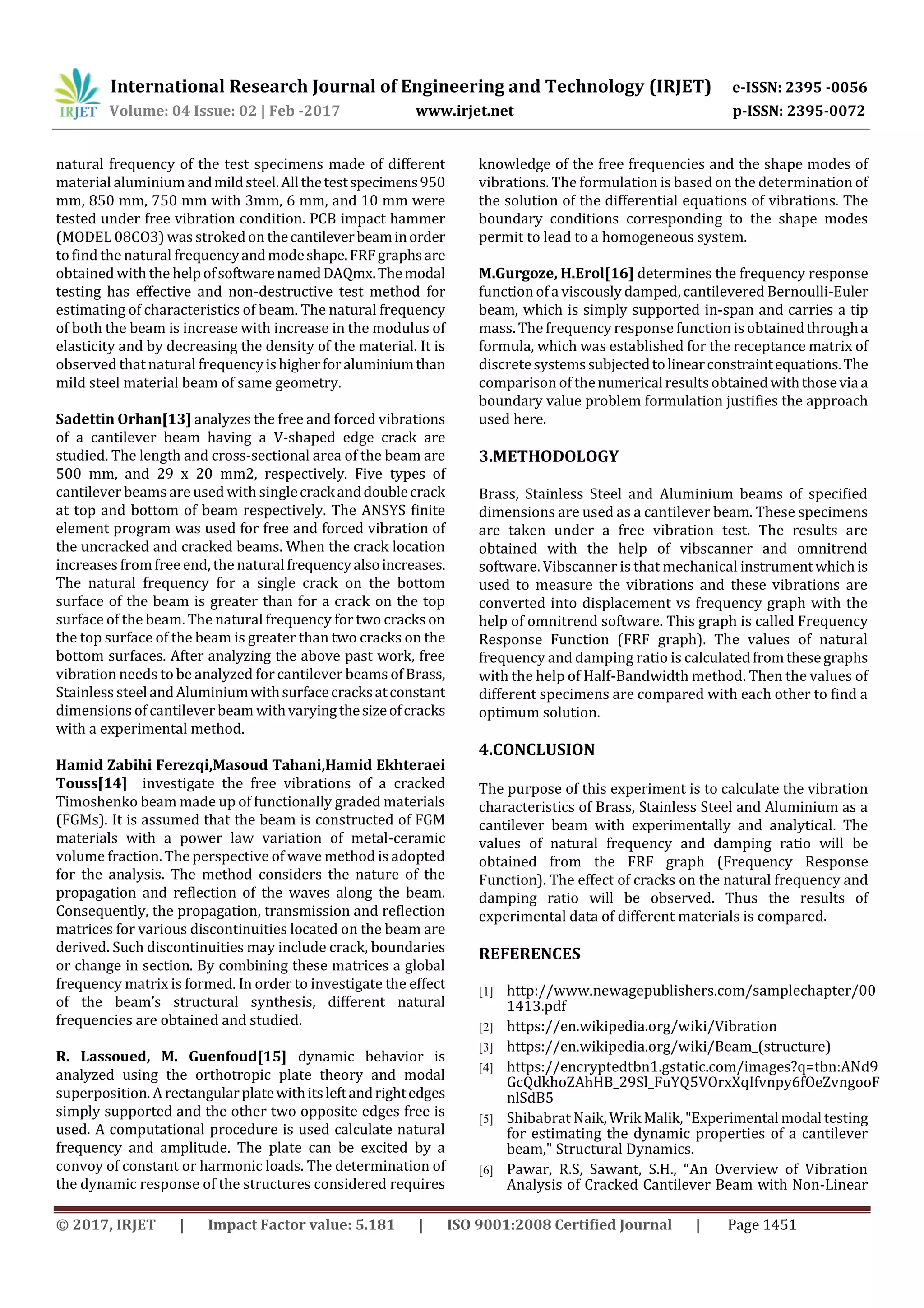 Free vibration analysis on cantilever beam-A review | PDF