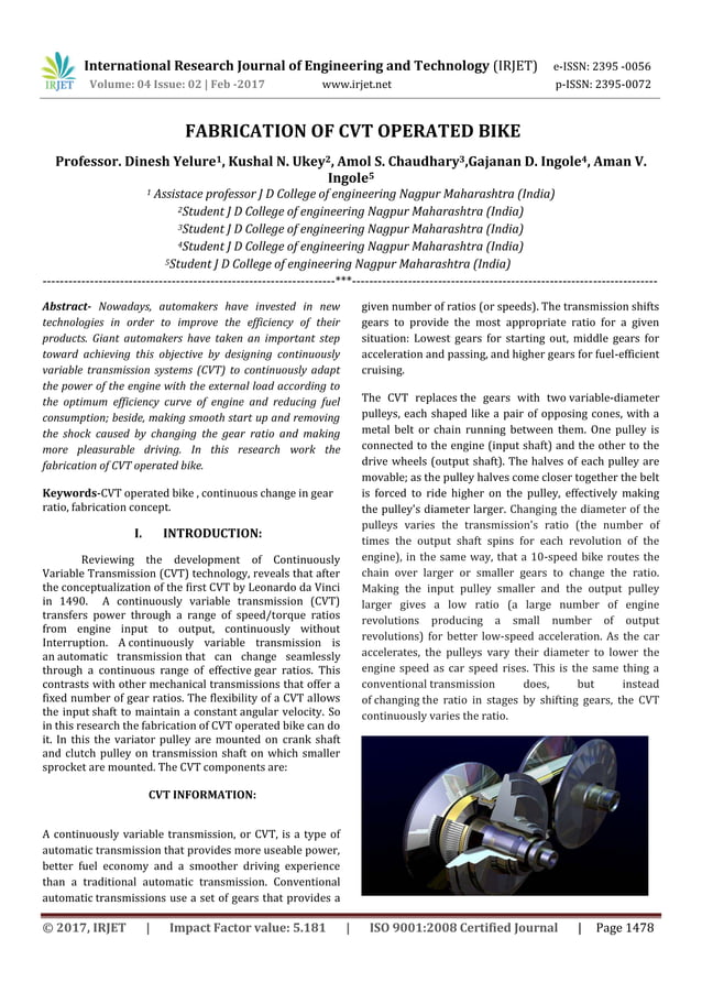 Fabrication of CVT operated bike | PDF | Motorcycle Sports | Auto Racing