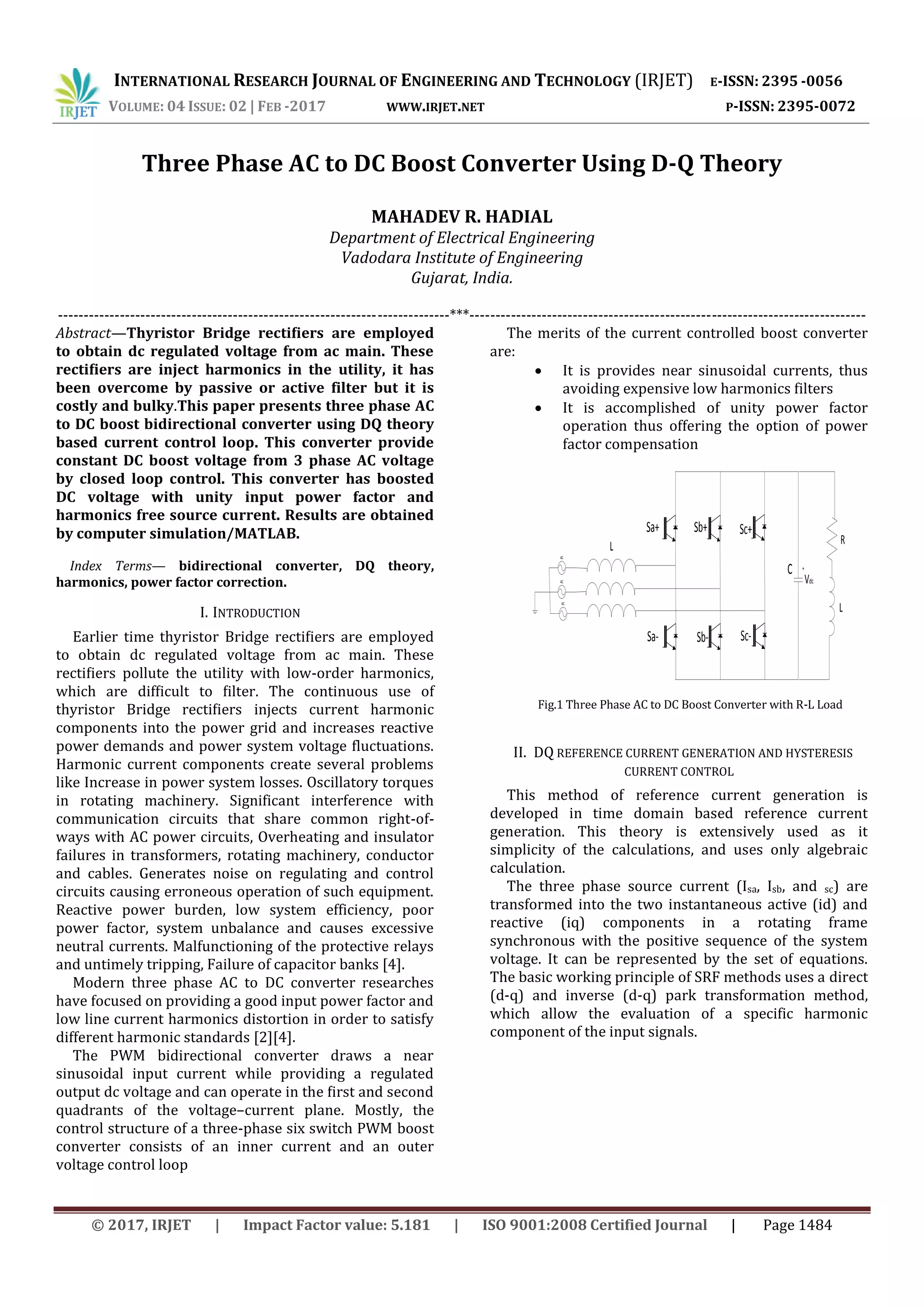 Three Phase AC to DC Boost Converter Using D-Q Theory | PDF