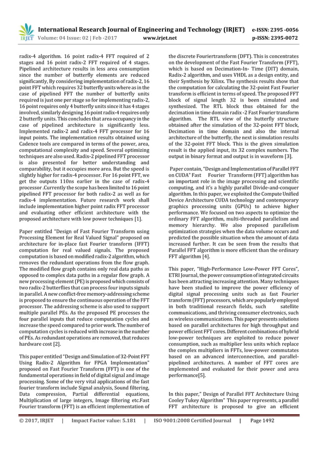 Review on low power high speed 32 point cyclotomic parallel FFT ...