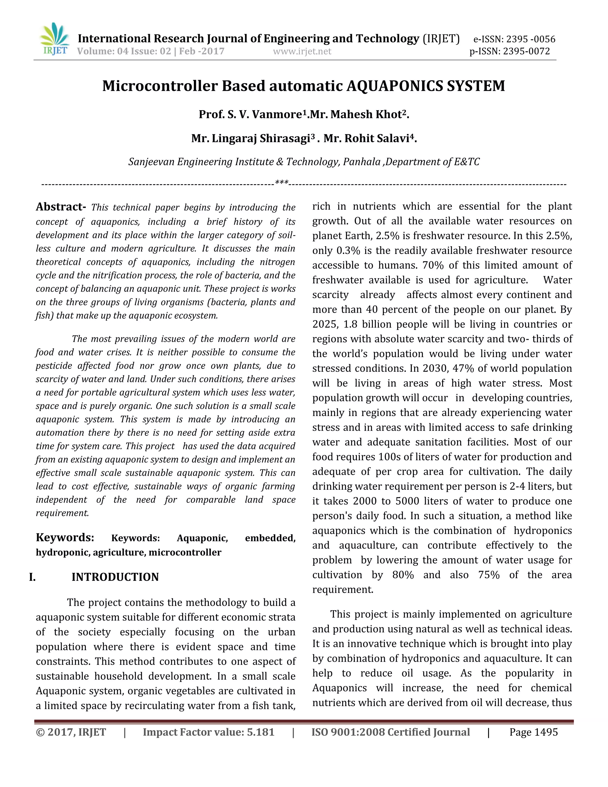 Microcontroller Based automatic AQUAPONICS SYSTEM | PDF