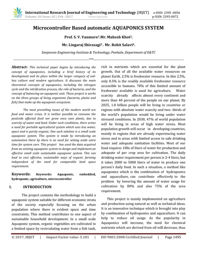 Microcontroller Based automatic AQUAPONICS SYSTEM | PDF
