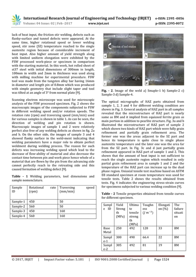 Various Parameter Effects on Friction Stir Welding- A Review | PDF | Chemistry | Science
