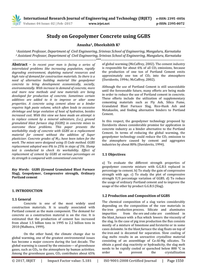 Study on Geopolymer Concrete using GGBS | PDF | Civil Engineering Industry | Industries