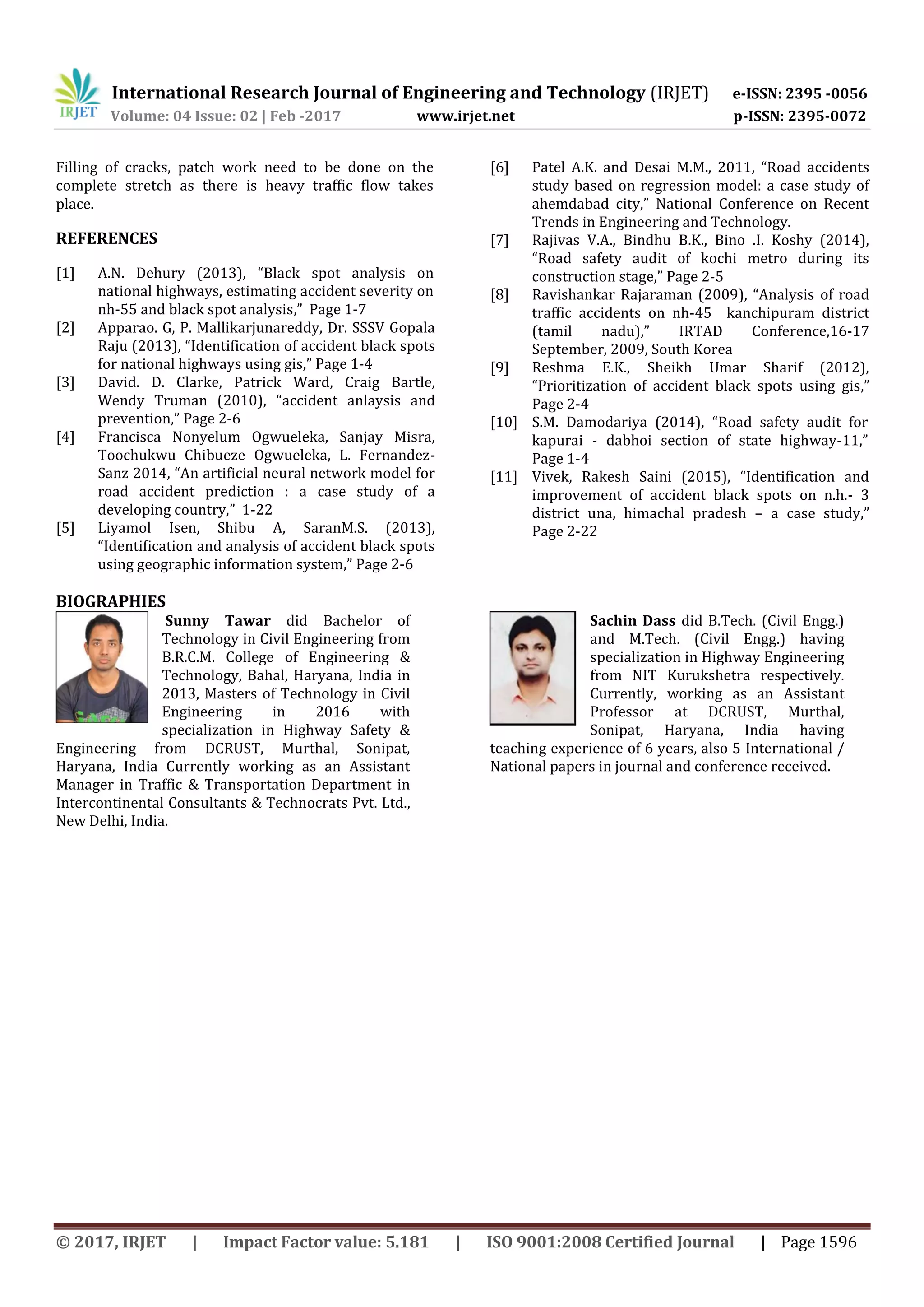 Identification of Accident Black Spots on NH-65(Behbalpur Village, Hisar to Barwala) | PDF