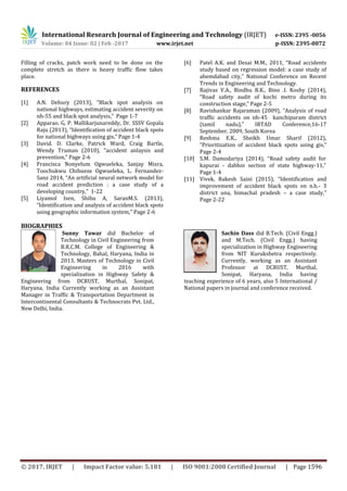 Identification of Accident Black Spots on NH-65(Behbalpur Village ...