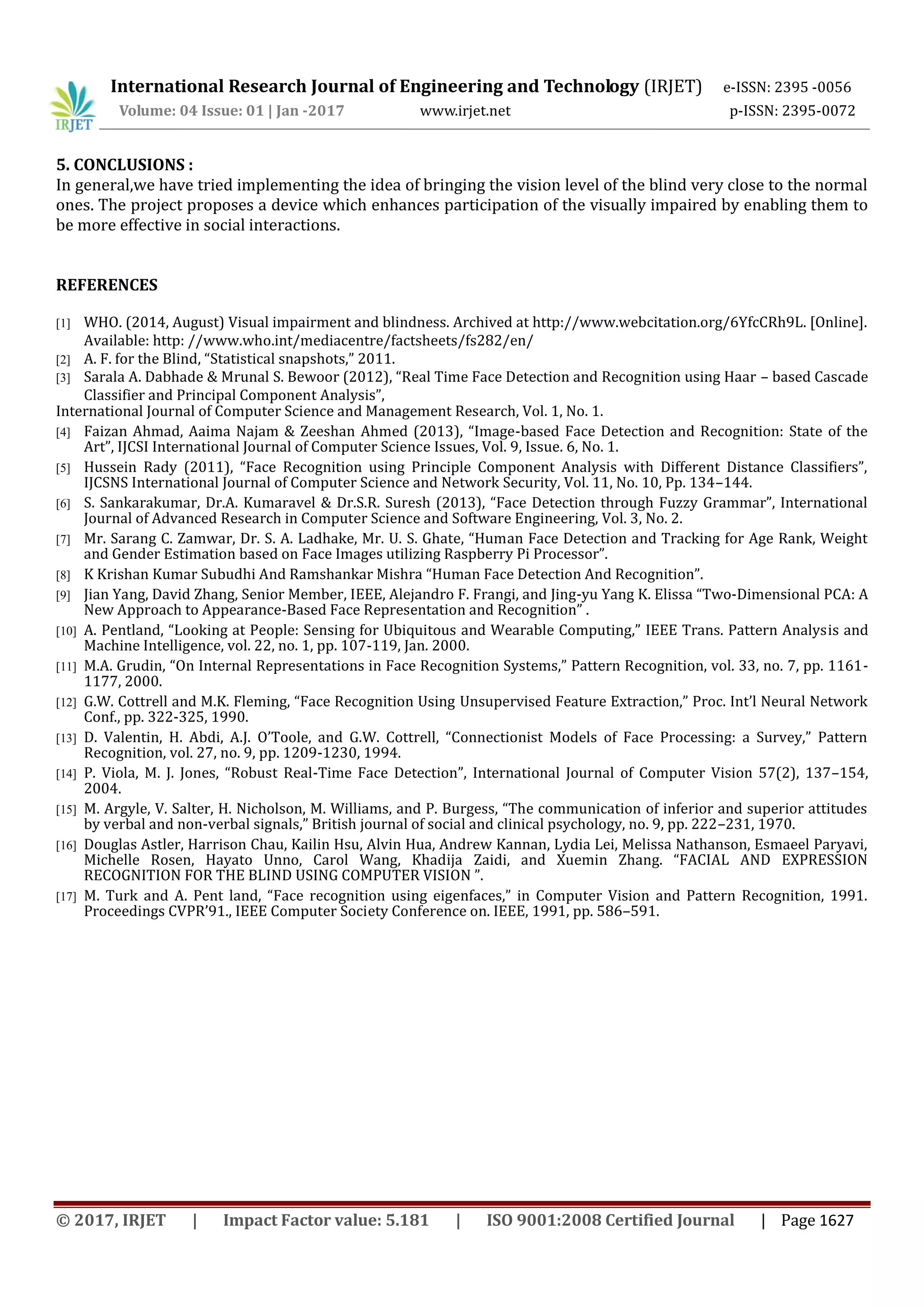 Face and facial expressions recognition for blind people | PDF