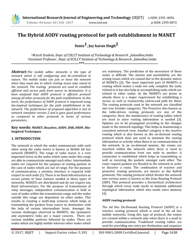 The Hybrid AODV routing protocol for path establishment in MANET | PDF