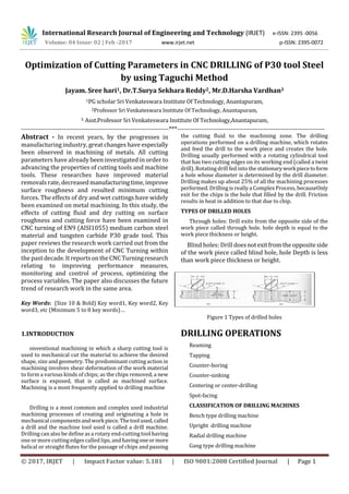 Optimization of Cutting Parameters in CNC DRILLING of P30 tool Steel by using Taguchi Method | PDF