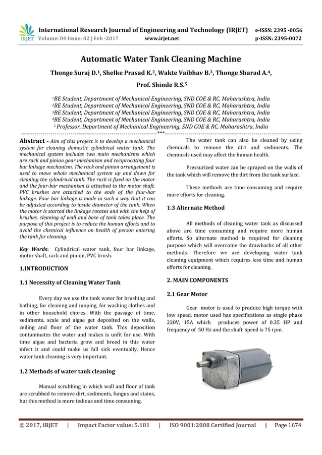 Automatic Water Tank Cleaning Machine | PDF