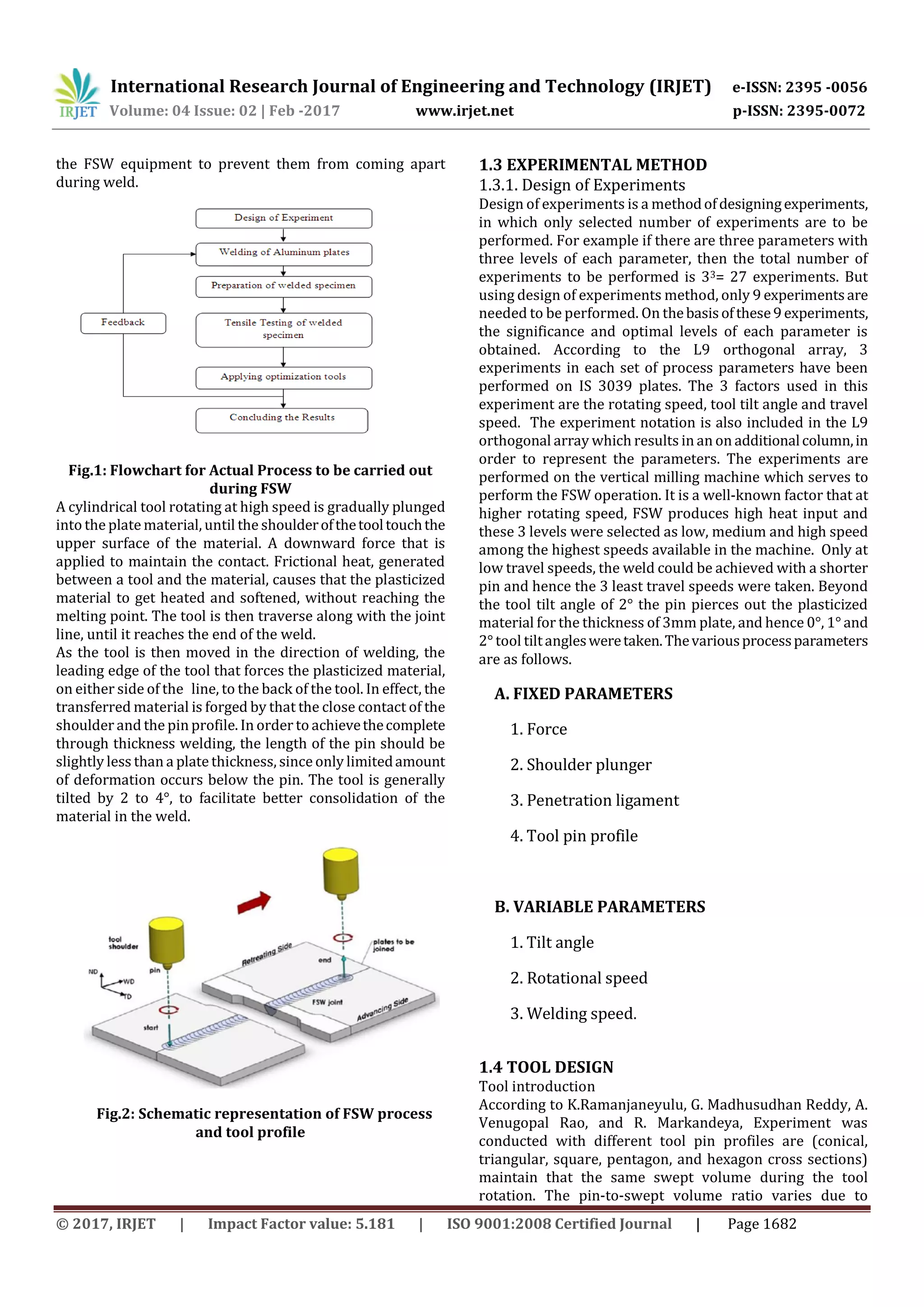 Experimental Analysis to Optimize the Process Parameter of Friction Stir Welding of Aluminium ...