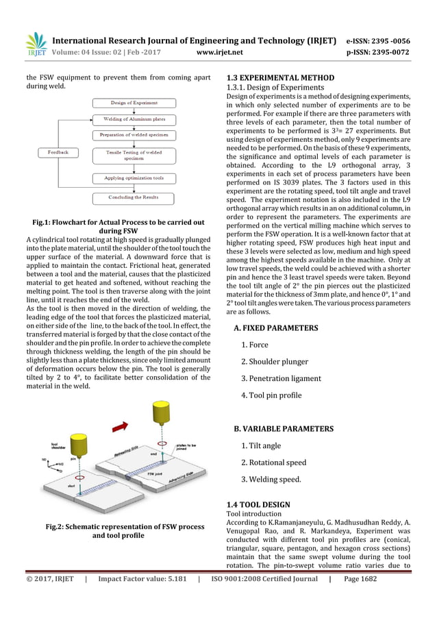 Experimental Analysis to Optimize the Process Parameter of Friction Stir Welding of Aluminium ...