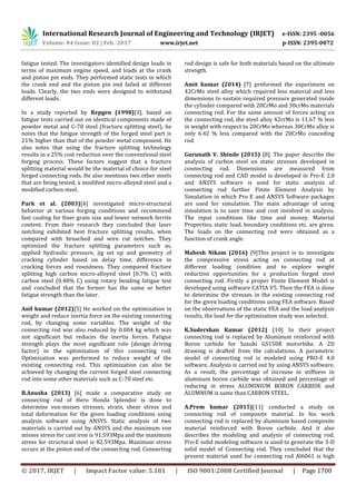 Finite Element Analysis of Connecting rod for Internal Combustion Engines: A Review | PDF