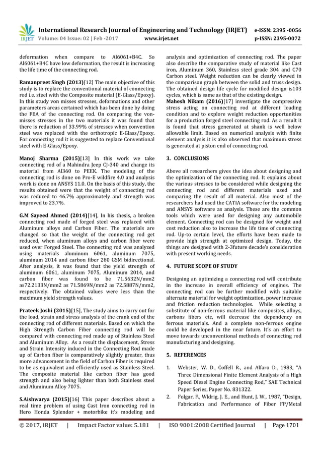 Finite Element Analysis of Connecting rod for Internal Combustion Engines: A Review | PDF