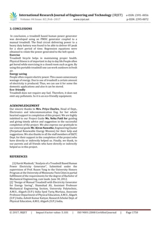 Design and Development of Treadmill to Generate Electricity by Using ...