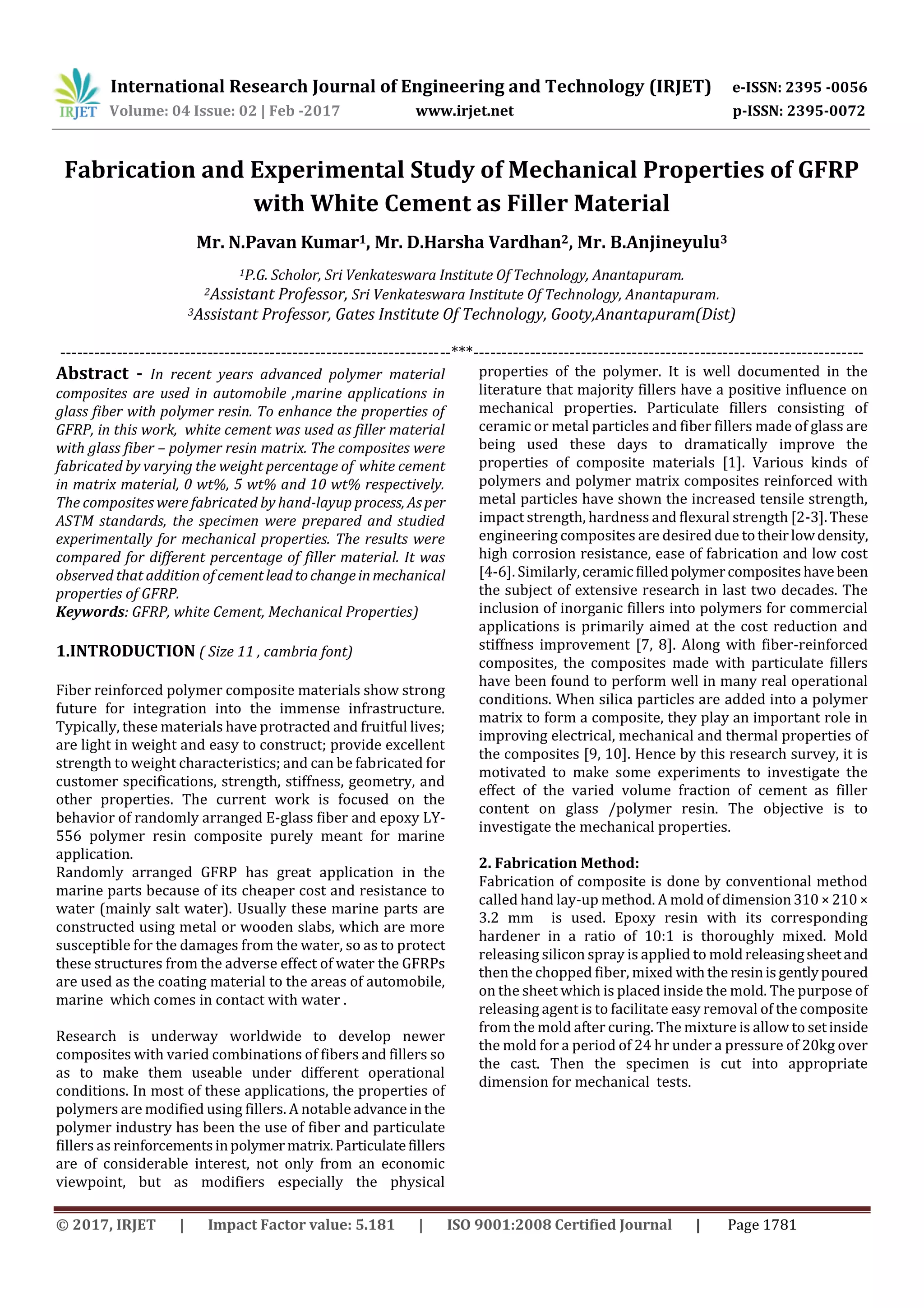 Fabrication and Experimental Study of Mechanical Properties of GFRP ...
