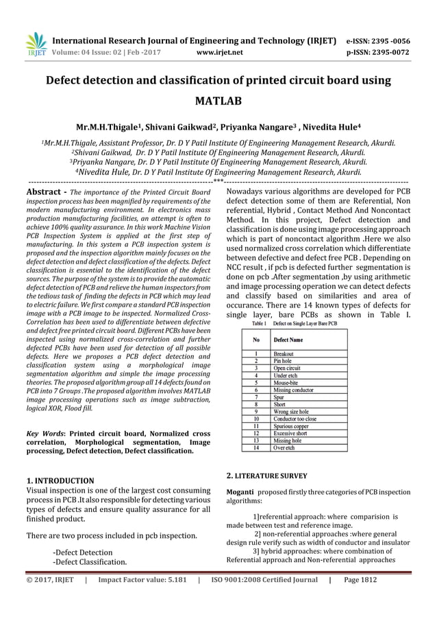 Defect Detection And Classification Of Printed Circuit Board Using