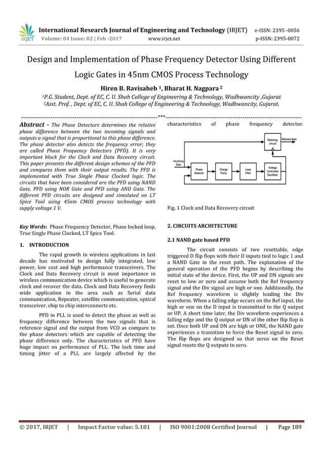 Design And Implementation Of Phase Frequency Detector Using Different Logic Gates In 45nm Cmos