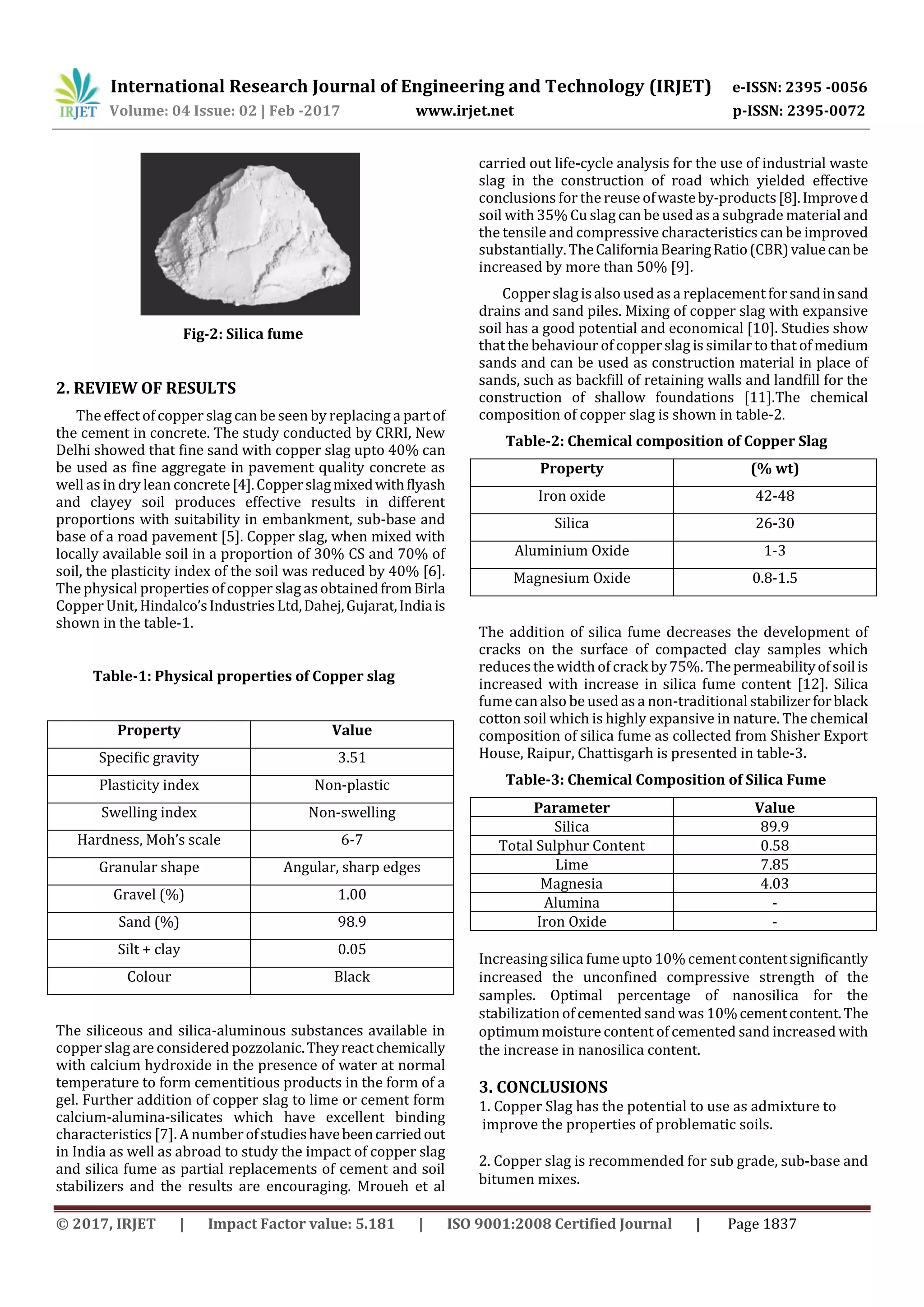 A Review on Utilization of Copper Slag and Silica Fume in Geotechnical ...