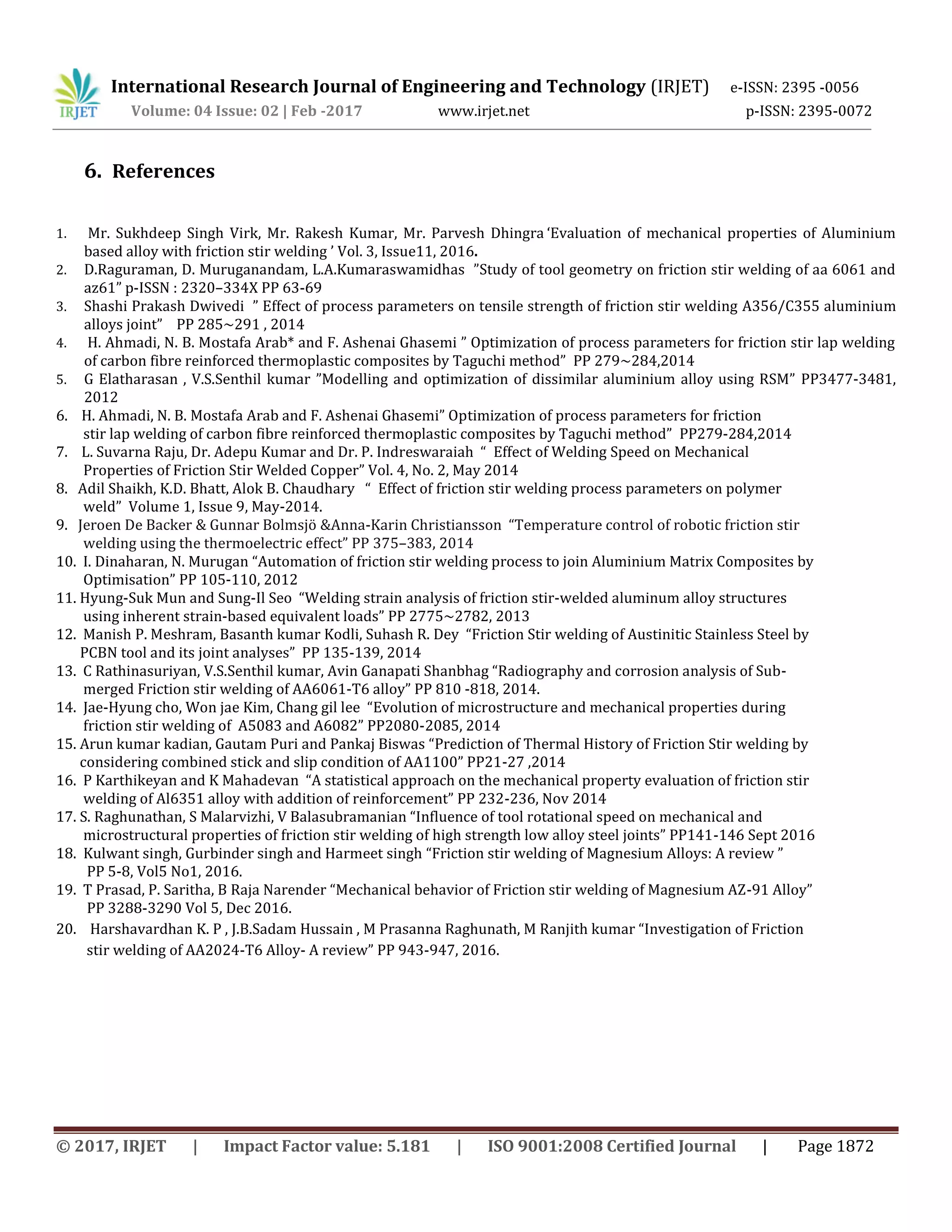 Optimisation Of Process Parameter For Friction Stir Welding Of Aluminium Alloy Using Cylindrical