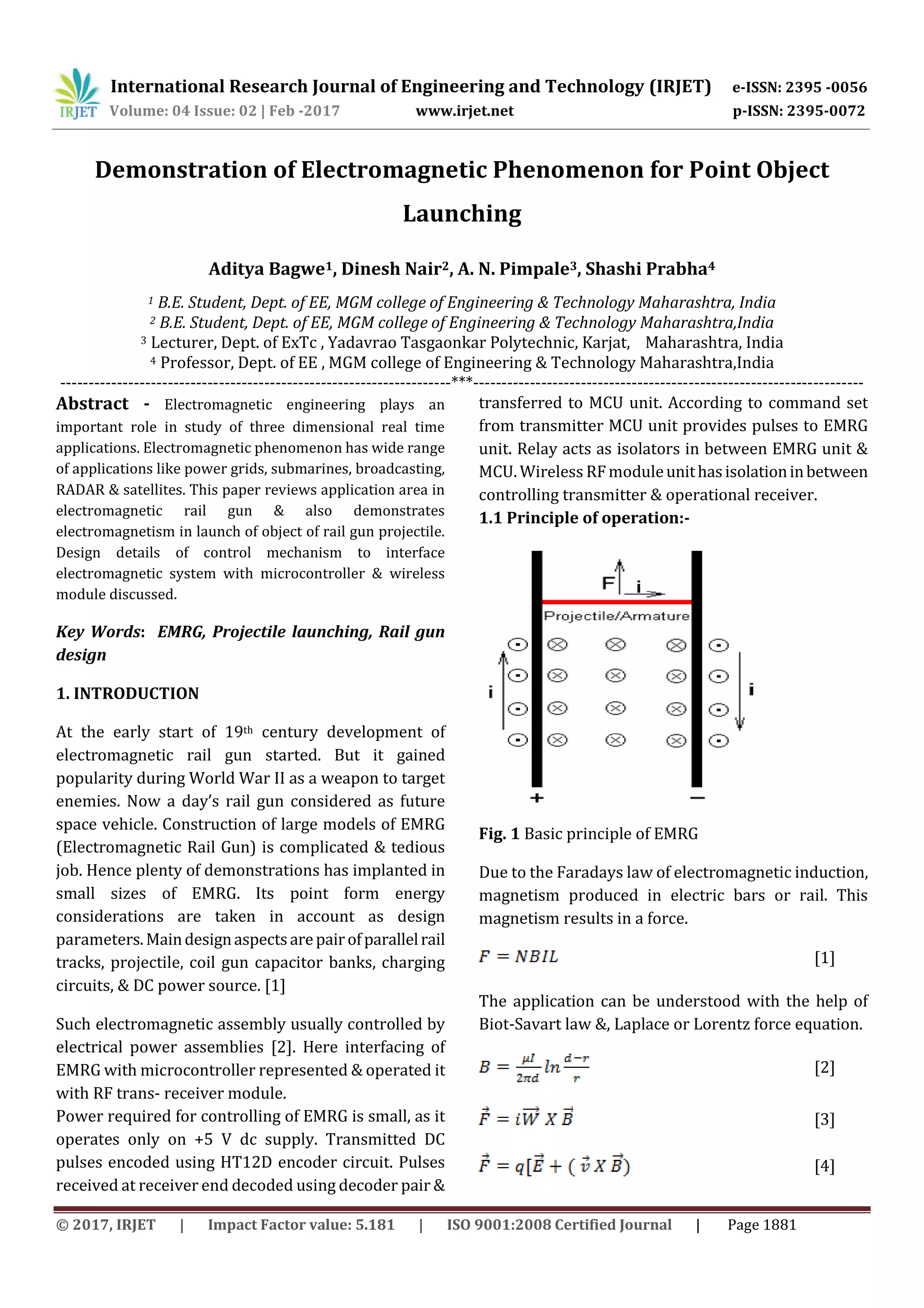 Demonstration of Electromagnetic Phenomenon for Point Object Launching ...