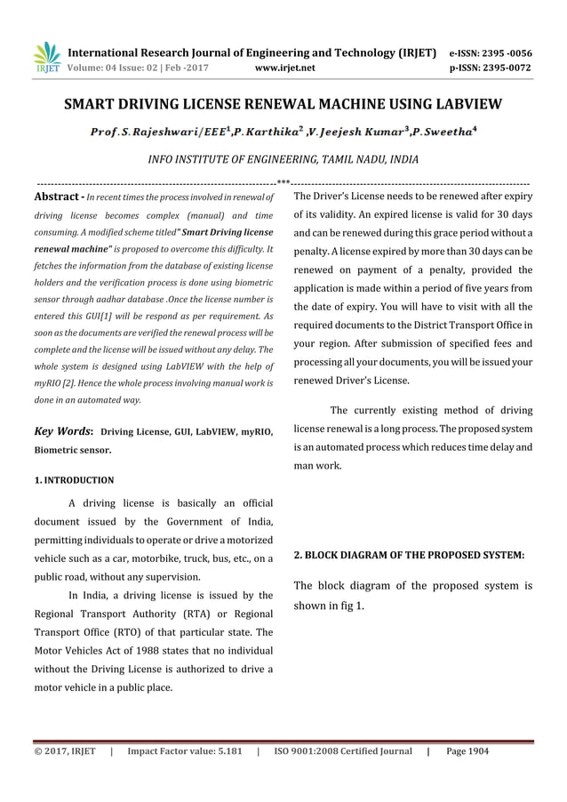 Smart driving license renewal machine using labview | PDF