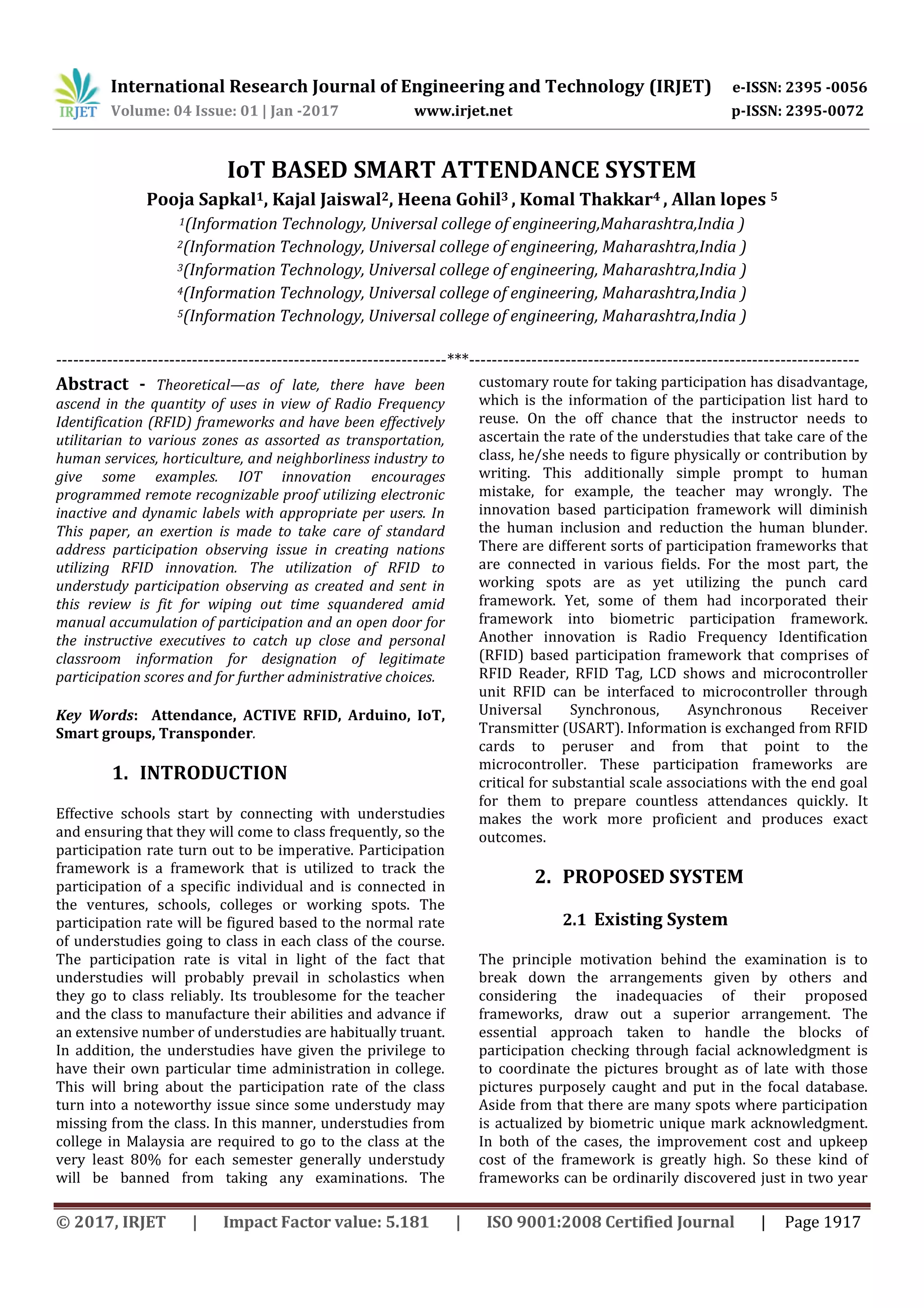 IoT based smart attendance system | PDF