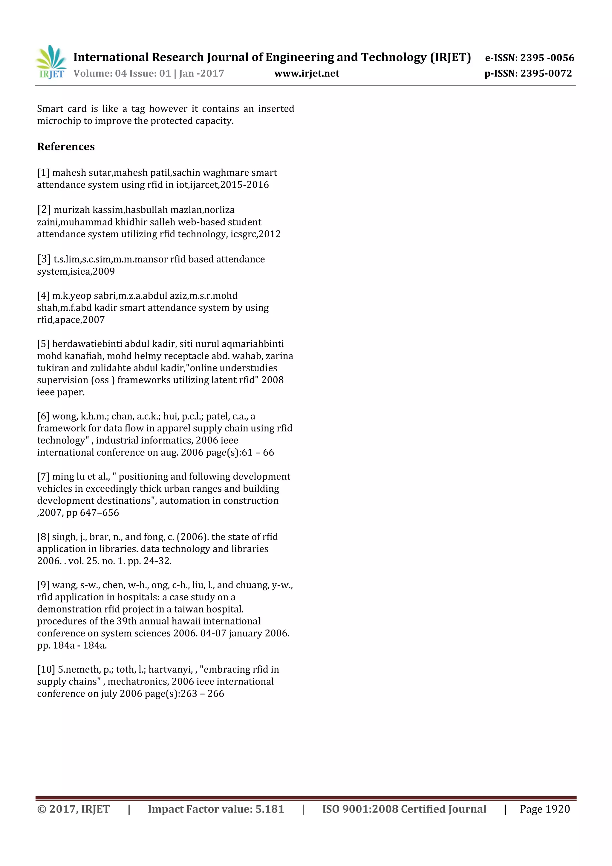 IoT based smart attendance system | PDF