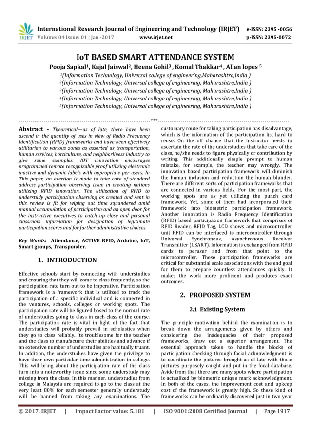 IoT based smart attendance system | PDF | Internet of Things | Internet