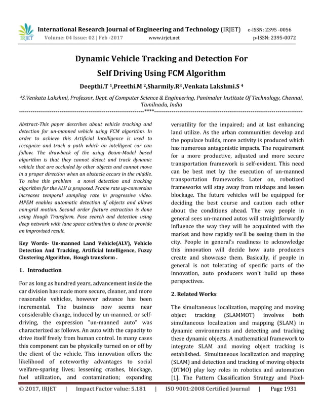 Dynamic Vehicle Tracking And Detection For Self Driving Using Fcm