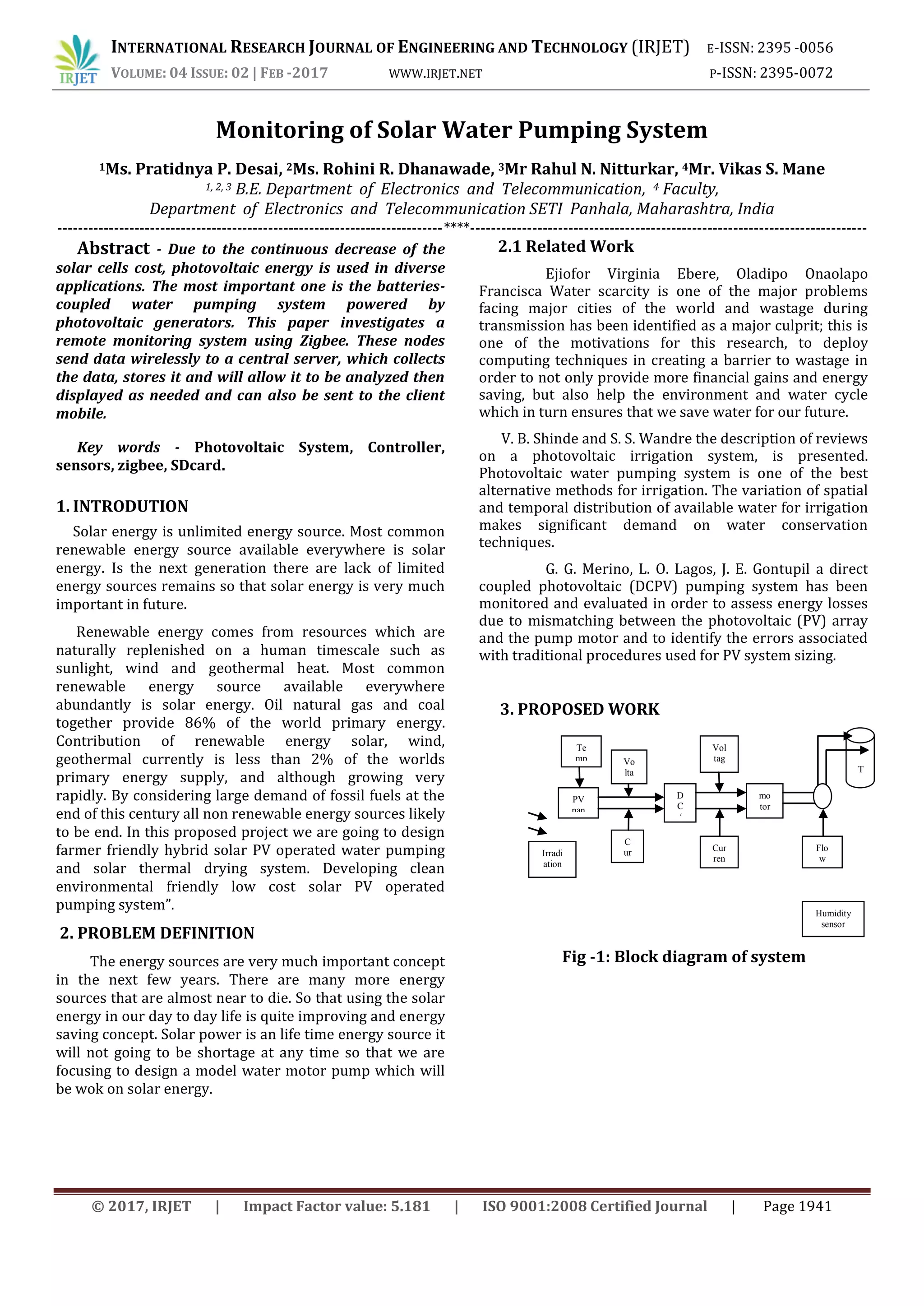 Monitoring of Solar Water Pumping System | PDF | Water Services | Home Utilities