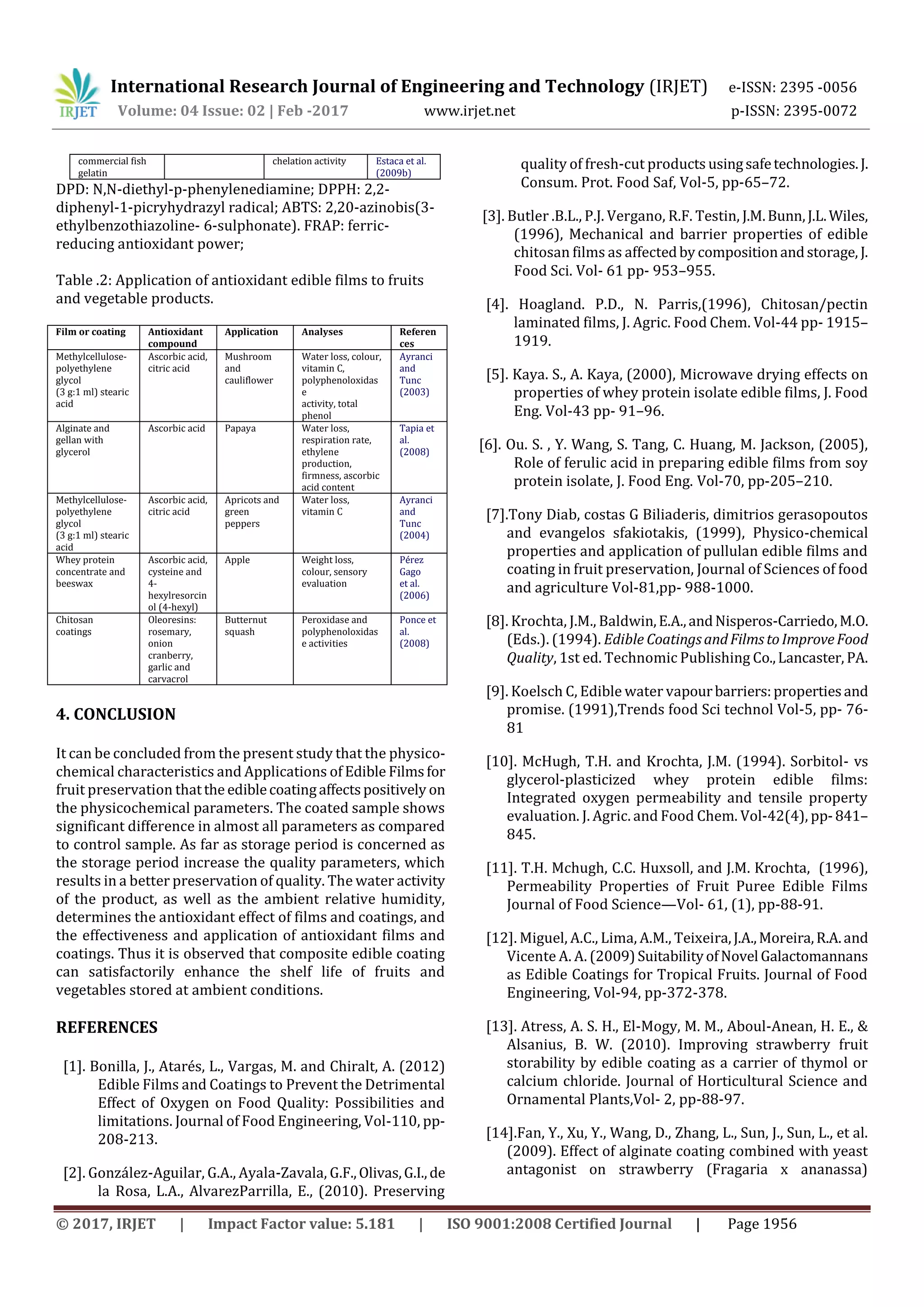 Physico-chemical charectristics and applications of edible films for fruit preservation | PDF