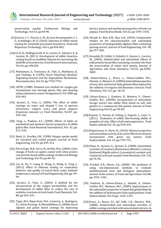 Physico-chemical charectristics and applications of edible films for fruit preservation | PDF