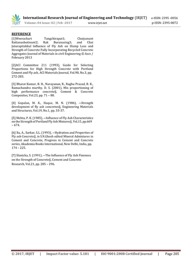 Experimental Study on concrete containing Fly ash | PDF