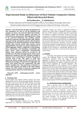 Experimental Study on Behaviour of Steel Tubular Composite Column ...