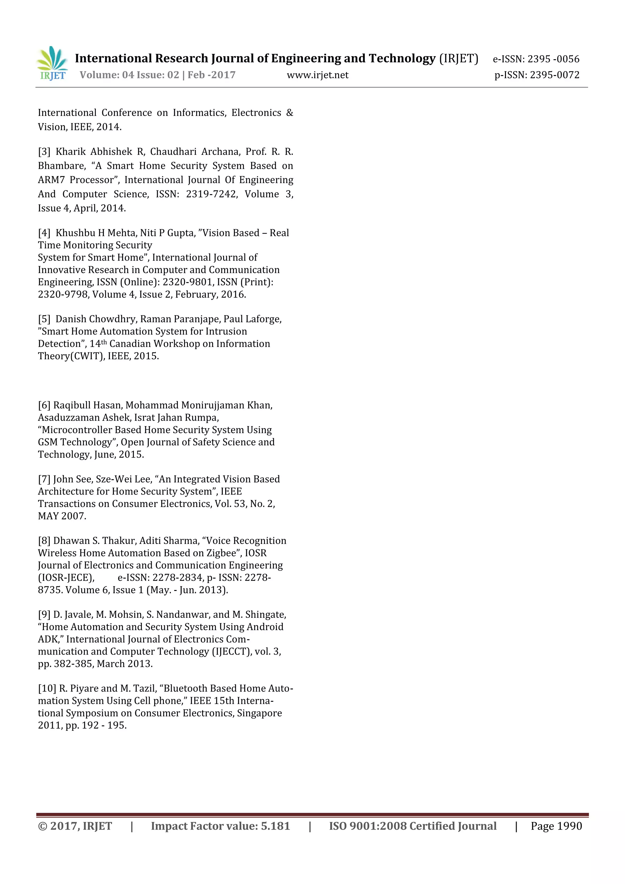 Implementation of vision based intelligent home security system using ARM7 | PDF